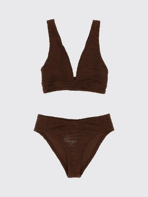 Hunza G Crinkle V-neck Bikini Set - Brown