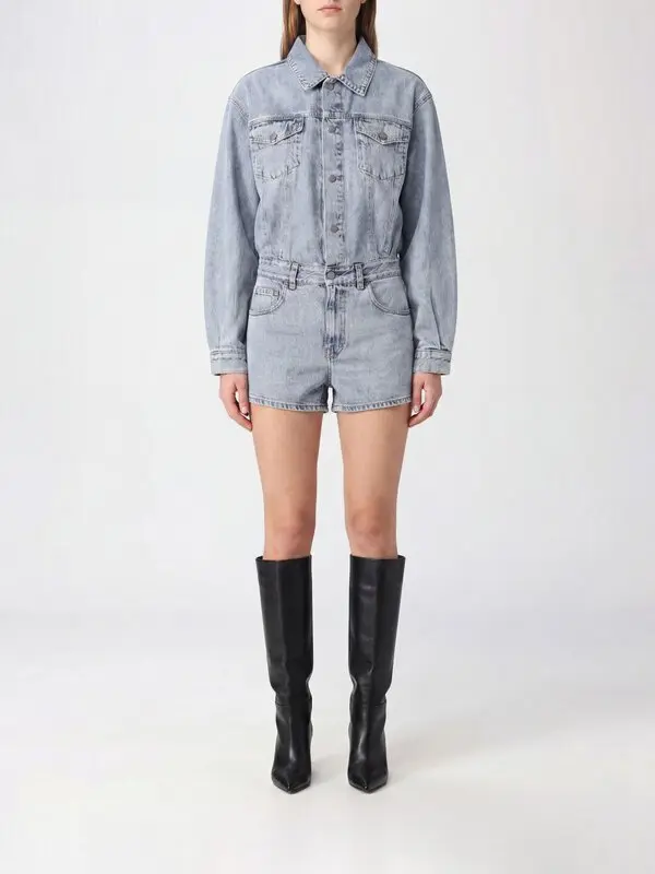 HAIKURE Cotton Denim Boilersuit With Collar And Long Sleeves