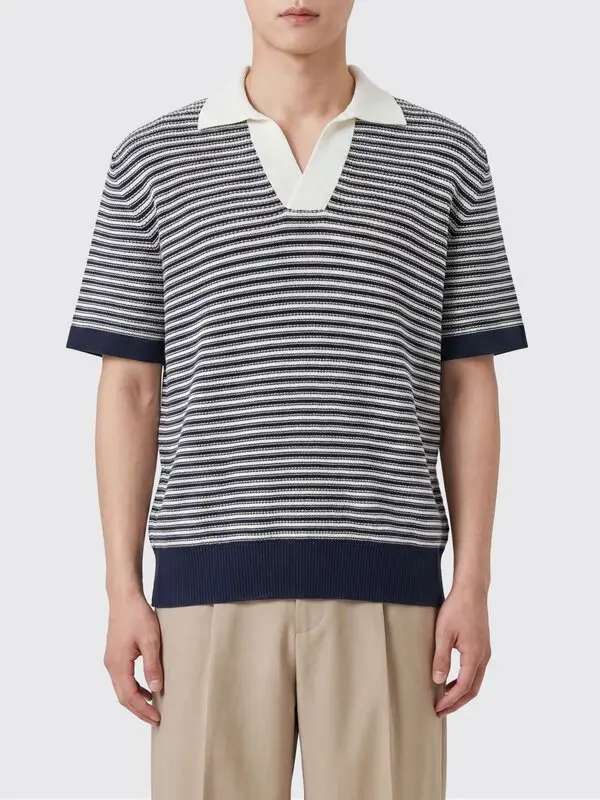 KANGRA Striped Short-sleeved Knit Polo Shirt In Silk And Cashmere