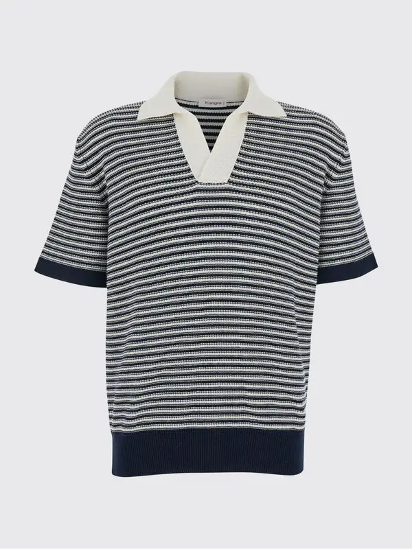 KANGRA Striped Short-sleeved Knit Polo Shirt In Silk And Cashmere