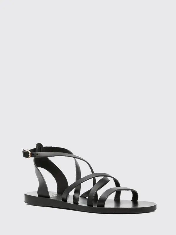 ANCIENT GREEK SANDALS Laminated Leather Flat Sandals With Ankle Strap - Black