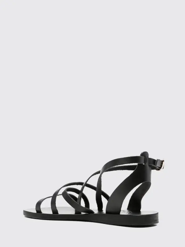 ANCIENT GREEK SANDALS Laminated Leather Flat Sandals With Ankle Strap - Black