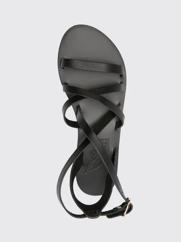ANCIENT GREEK SANDALS Laminated Leather Flat Sandals With Ankle Strap - Black