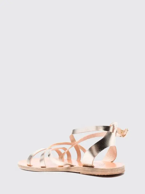 ANCIENT GREEK SANDALS Laminated Leather Flat Sandals With Ankle Strap - Silver