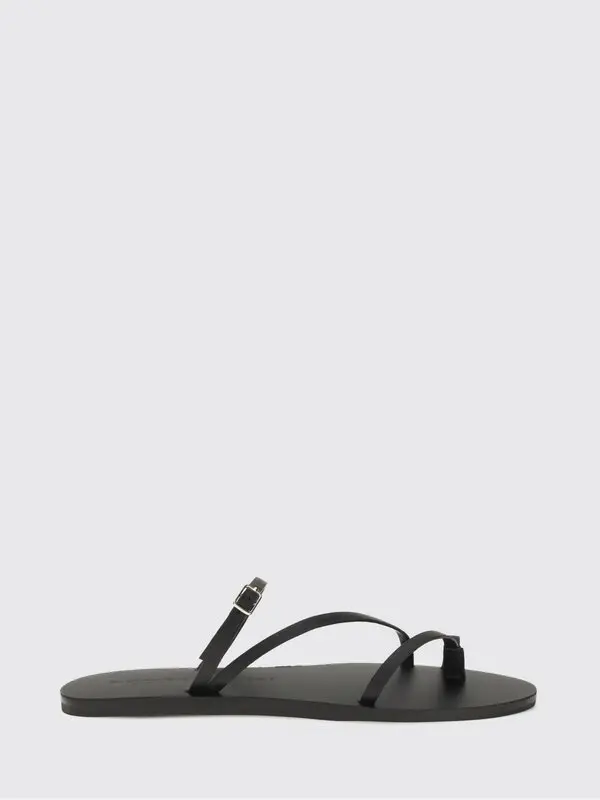 Manebí Calfskin Leather Thong Sandals With Ankle Strap - Black