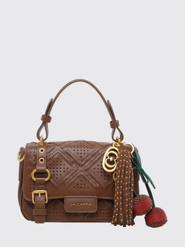 LA CARRIE Atena Labyrinth Perforated Calfskin Leather Mini Bag With Charm - Brown