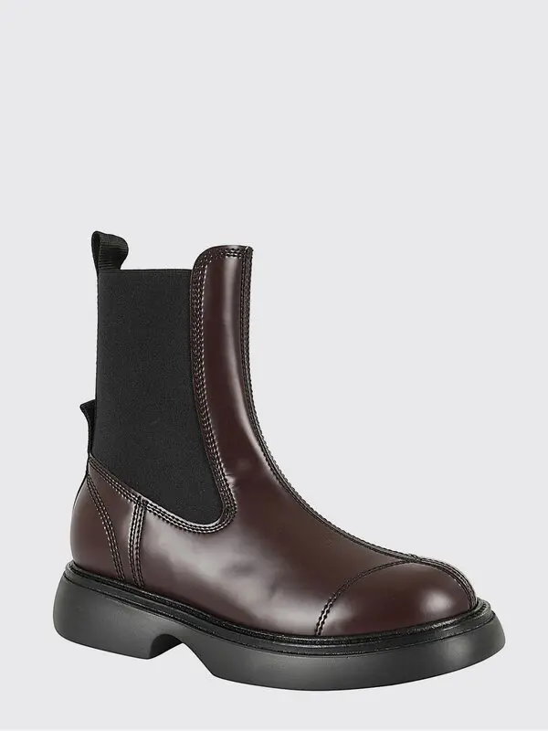 GANNI Recycled Leather Chelsea Boots With Chunky Rubber Sole - Brown