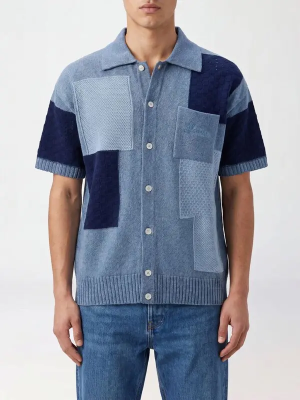 LANEUS Patchwork Print Cotton Bowling Shirt With An Elasticated Hem
