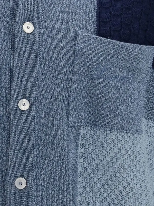 LANEUS Patchwork Print Cotton Bowling Shirt With An Elasticated Hem