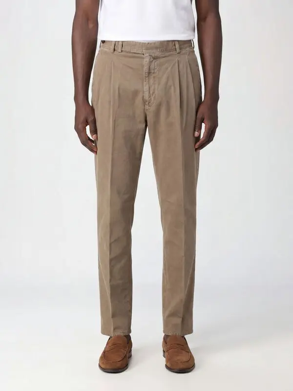 PT TORINO Slim Fit Cotton Chino Trousers With Off-center Closure - Brown
