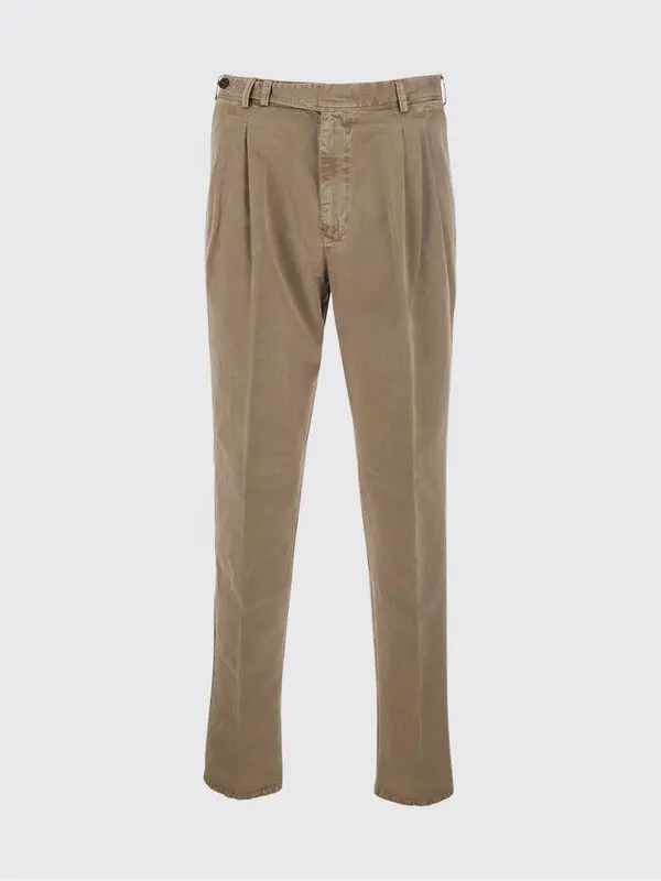 PT TORINO Slim Fit Cotton Chino Trousers With Off-center Closure - Brown