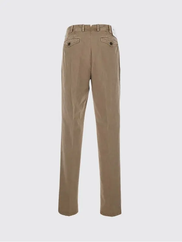 PT TORINO Slim Fit Cotton Chino Trousers With Off-center Closure - Brown