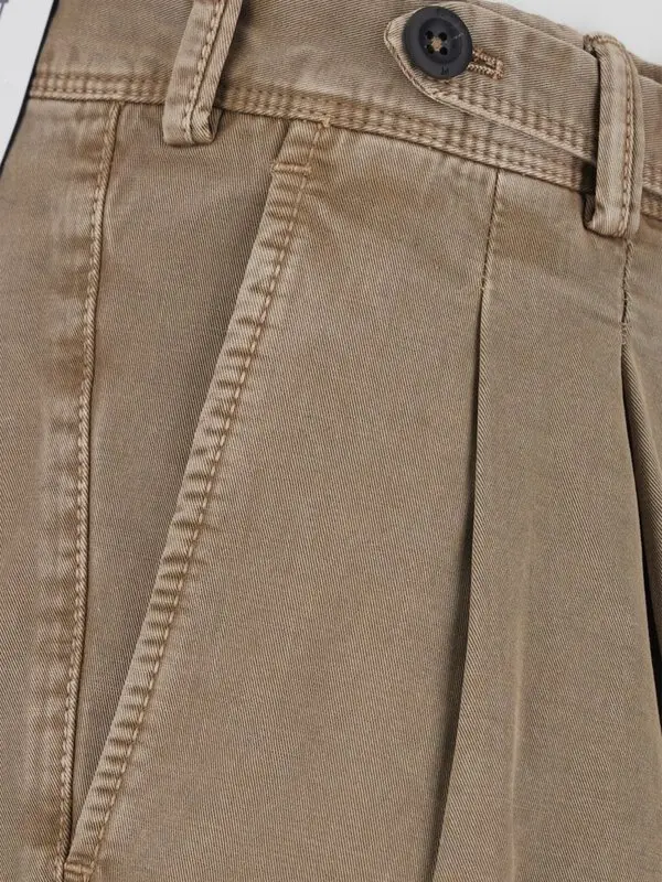 PT TORINO Slim Fit Cotton Chino Trousers With Off-center Closure - Brown