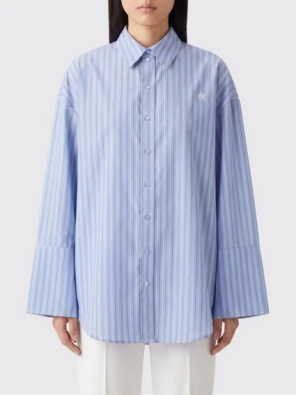 ROTATE BY BIRGER CHRISTENSEN Oversized Striped Cotton Shirt With Embroidered Logo And Dropped Shoulders - Gnawed Blue