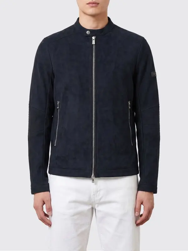 TATRAS Slim Fit Suede Leather Biker Jacket - Black