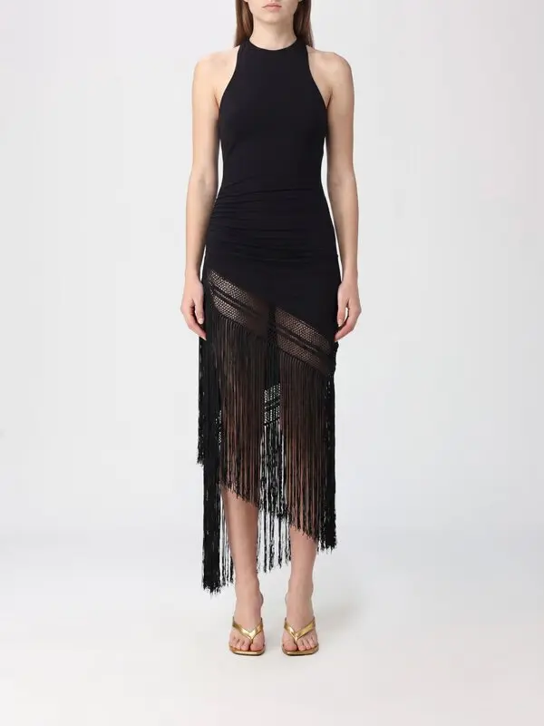Andamane Halterneck Maxi Dress With Fringe - Black