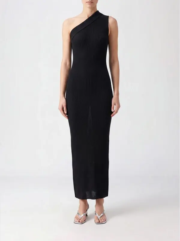 Rick Owens One-shoulder Asymmetric Wool Knit Midi Dress With Slim Fit - Black
