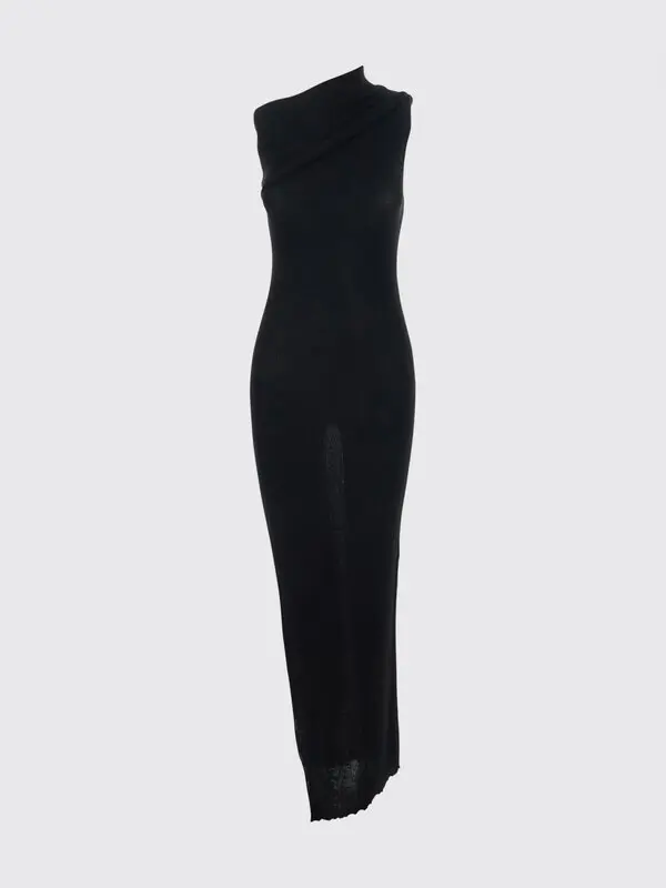 Rick Owens One-shoulder Asymmetric Wool Knit Midi Dress With Slim Fit - Black