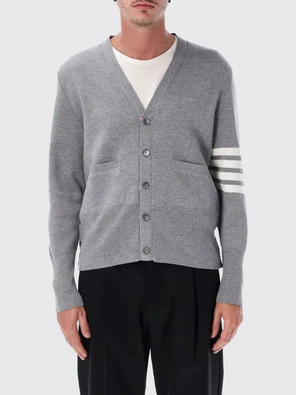 Thom Browne Wool V-neck Cardigan With 4-bar Detail - Grey