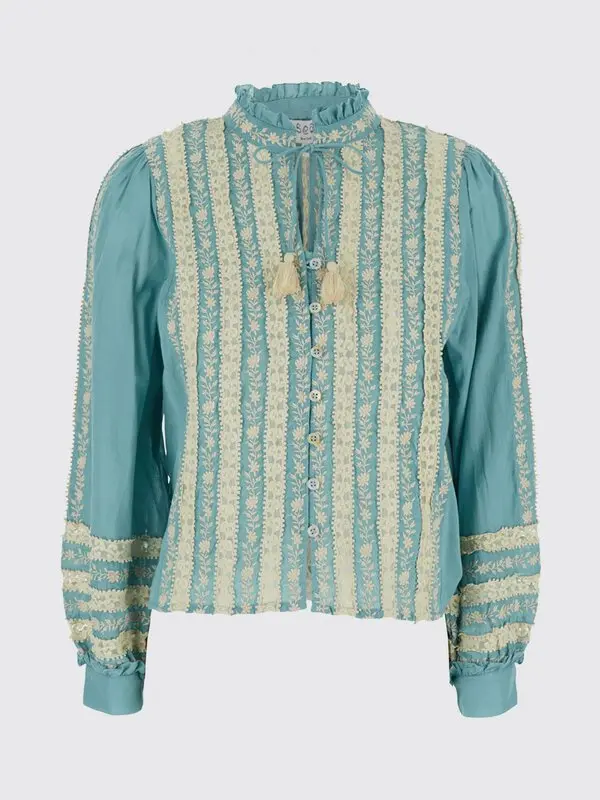 Sea Kirsten High Neck Floral Print Cotton Shirt