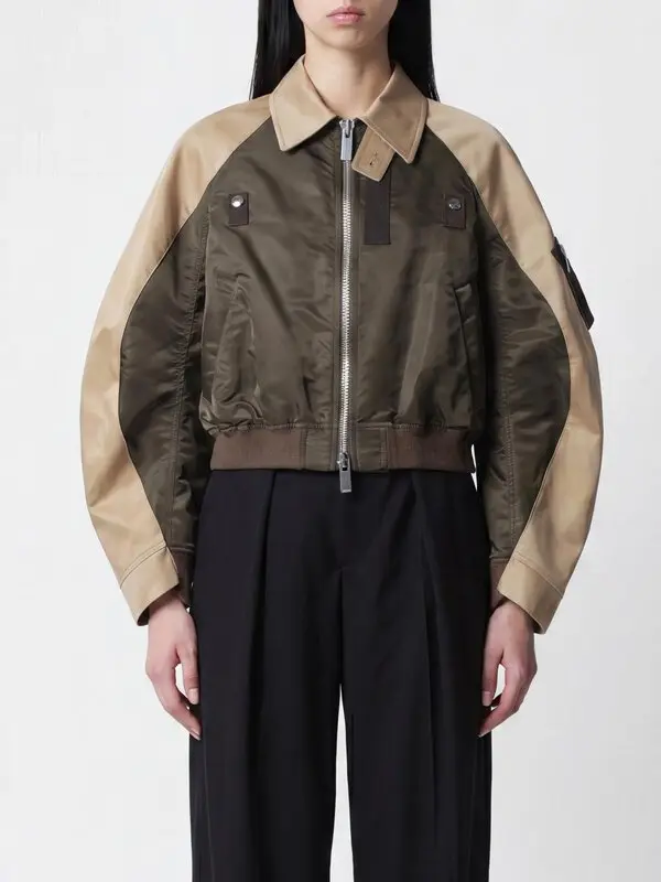 Sacai Cropped Nylon Bomber Jacket With Balloon Sleeves