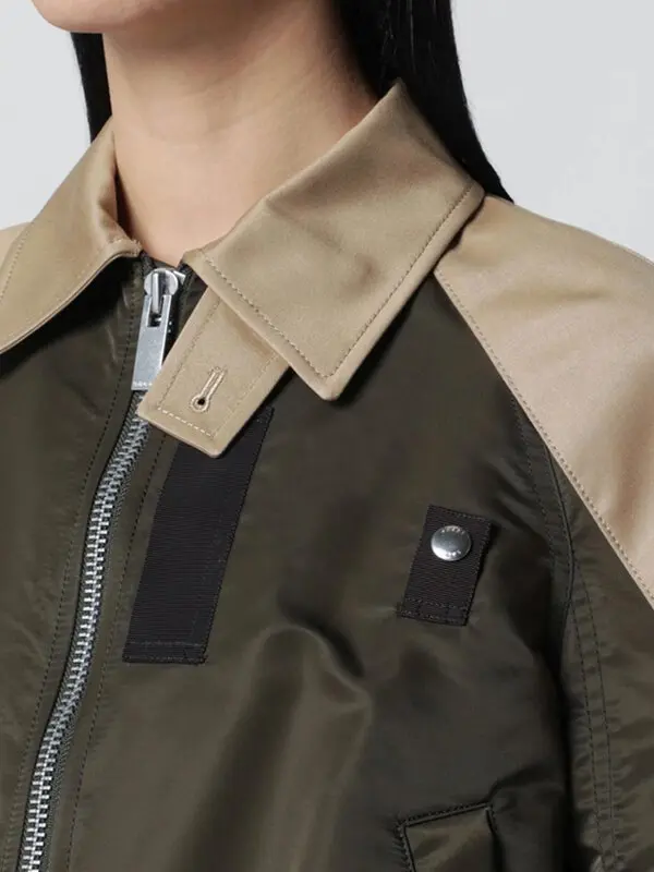 Sacai Cropped Nylon Bomber Jacket With Balloon Sleeves