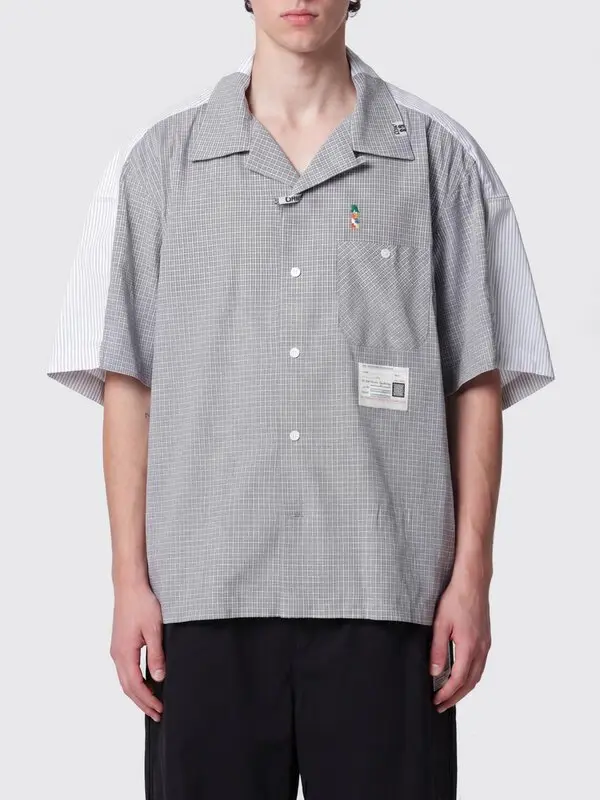 Mihara Yasuhiro Patchwork Print Cuban Collar Bowling Shirt - Grey