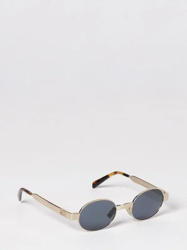 Miu Miu Round Metal Frame Sunglasses With Embossed Logo - Grey