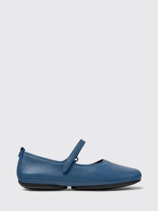 Camper Right Nina Calfskin Mary Jane Flats With Velcro Strap And Round Toe - Blue