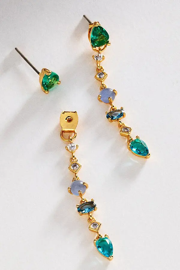 Anthropologie Gold-plated Brass And Cubic Zirconia Dangle Earrings - Turquoise