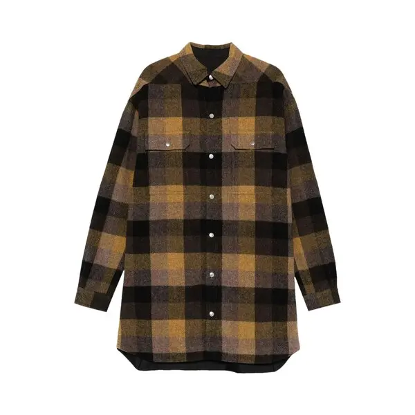 Rick Owens Wool Outershirt 'honey Plaid - Multicolor