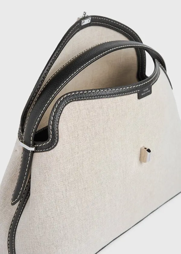 TOTEME T-lock Canvas Top Handle Ecru/black