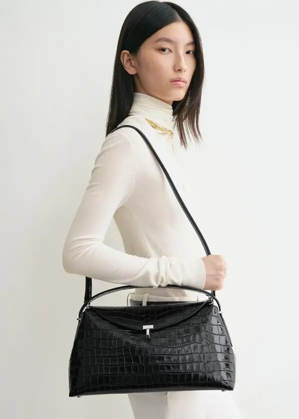 TOTEME T-lock Croco-embossed Top Handle