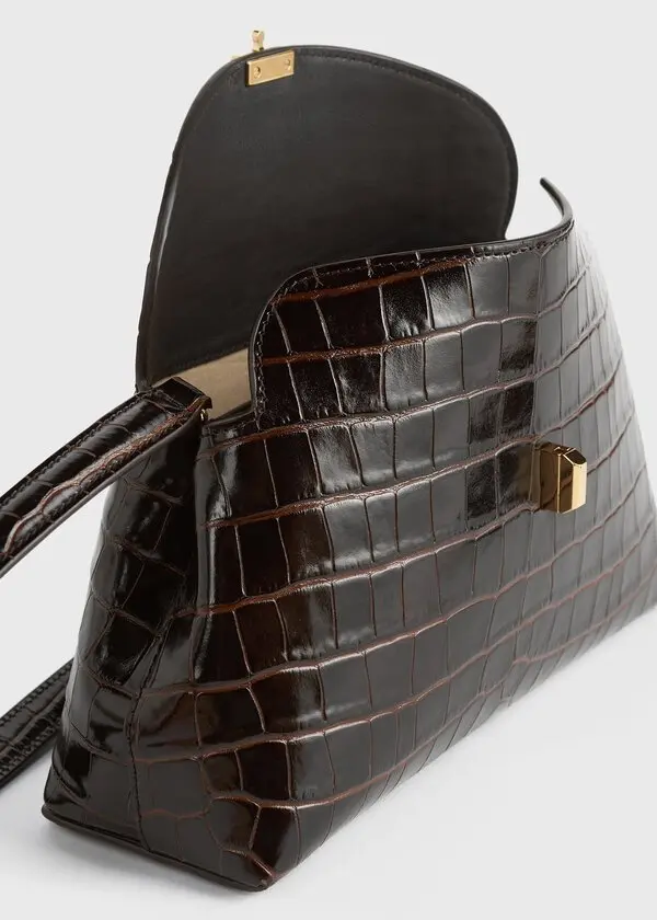 TOTEME T-lock Croc-embossed Clutch - Dark Brown
