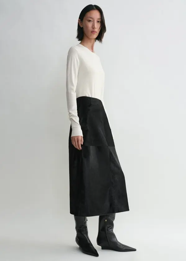TOTEME Pony Hair-effect Calf Leather Midi Skirt