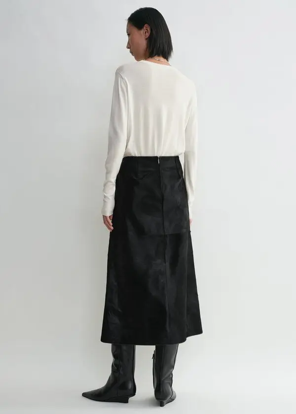 TOTEME Pony Hair-effect Calf Leather Midi Skirt