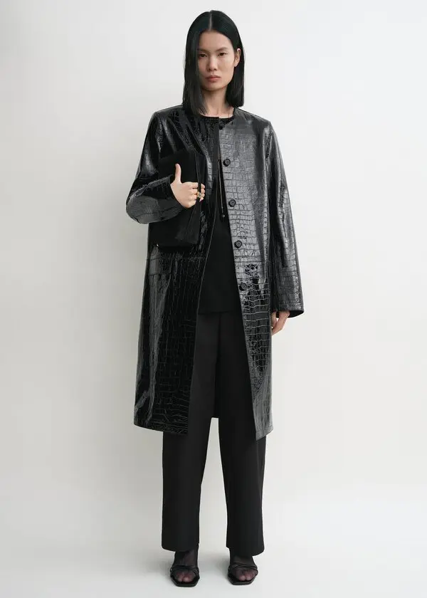 TOTEME Croc-embossed Patent Leather Coat - Black