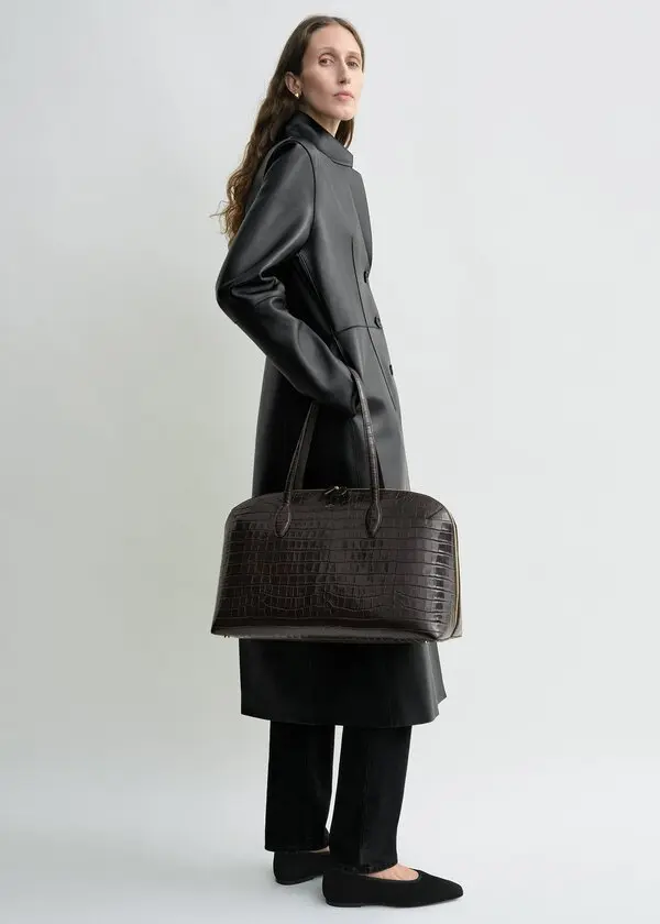 TOTEME Croc-effect Leather Tote - Dark Chocolate