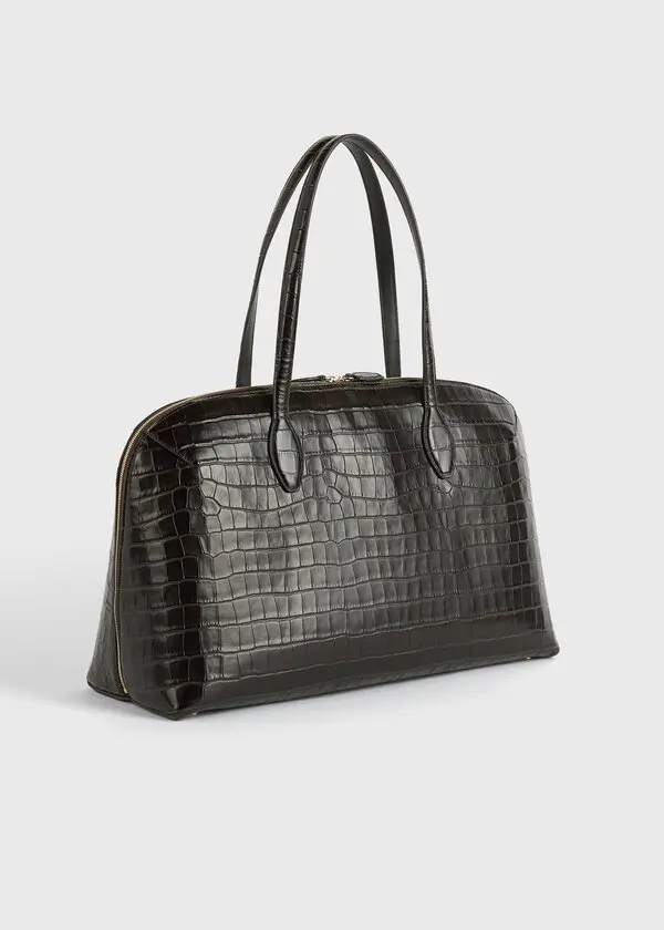 TOTEME Croc-effect Leather Tote - Dark Chocolate