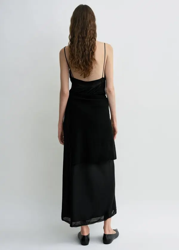 TOTEME Silk Satin Slip Dress With Tulle Trim