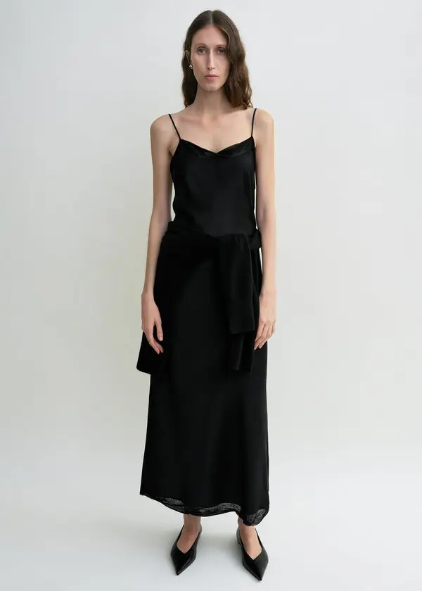 TOTEME Silk Satin Slip Dress With Tulle Trim