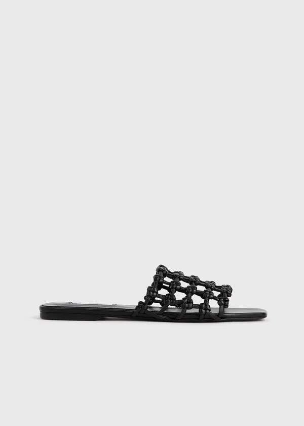 TOTEME Braided Leather Slides - Black