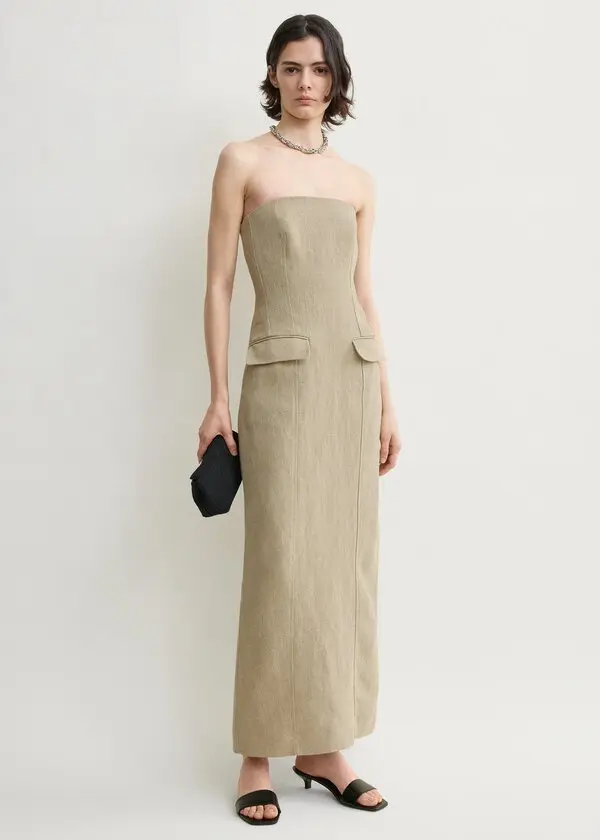 TOTEME Strapless Linen Pocket Maxi Dress