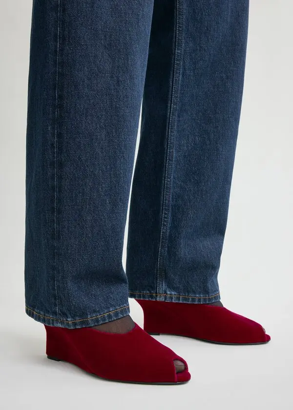 TOTEME Peep-toe Velvet Wedge Mules