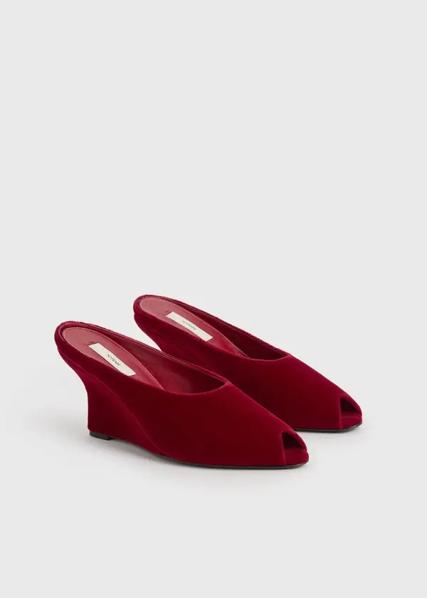 TOTEME Peep-toe Velvet Wedge Mules
