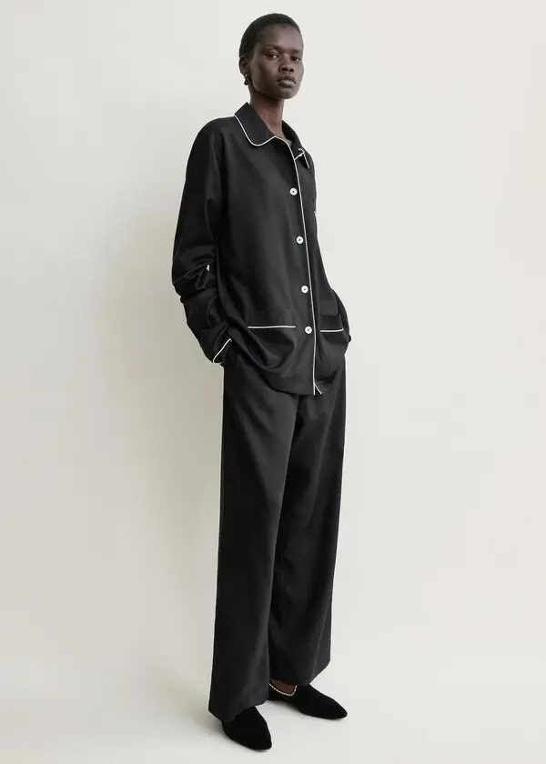 TOTEME Piped Pj Top - Black