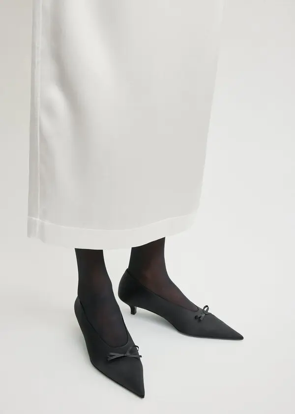 TOTEME Bow Satin Kitten Heel Pumps