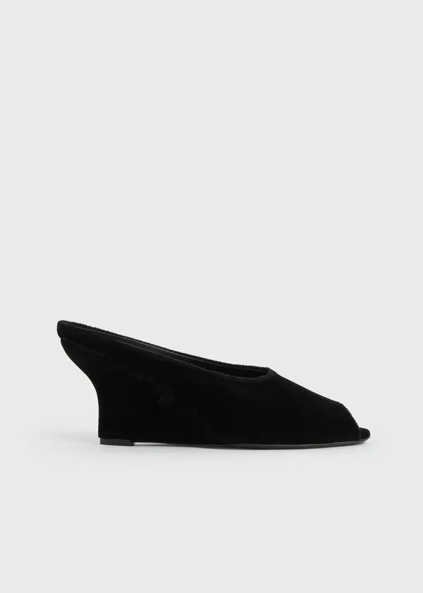 TOTEME Peep-toe Velvet Wedge Mules