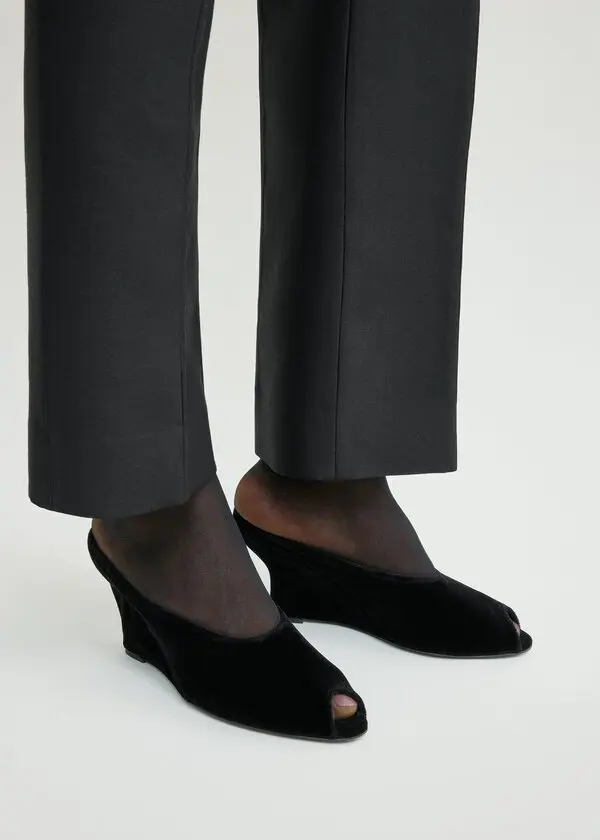 TOTEME Peep-toe Velvet Wedge Mules