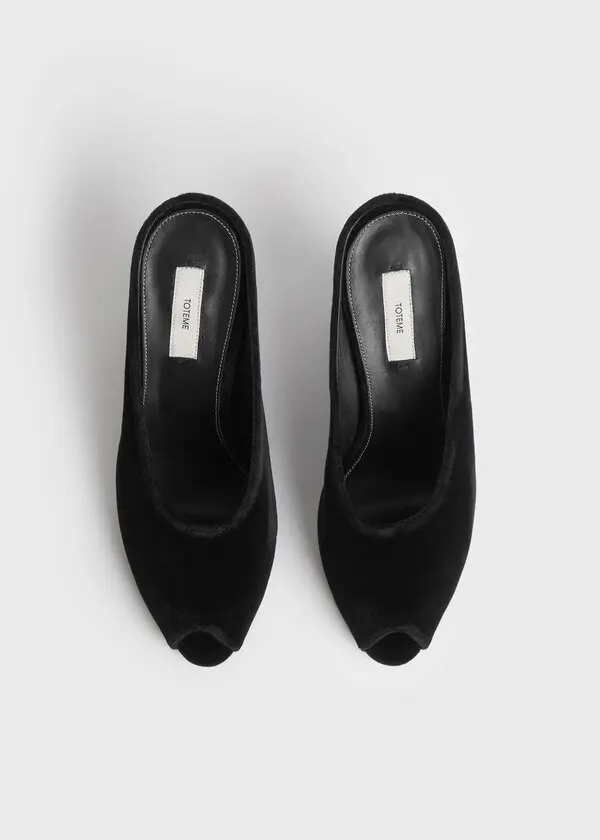 TOTEME Peep-toe Velvet Wedge Mules